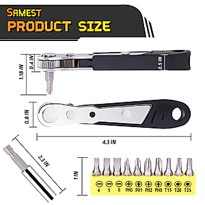 Samest 1/4” Mini Ratchet Set 12 Pieces Ratchet Screwdriver Set, 36-Tooth Reversible Premium Right Angle Ratchet, 90 Degree High Torque Mini Offset Reversible Drive Handle