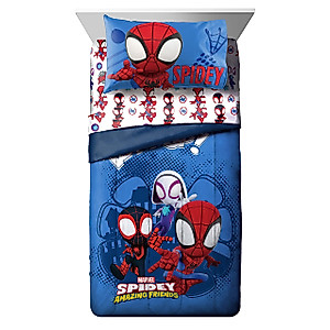 Jay Franco Marvel Spidey and His Amazing Friends Team Spidey 5 Piece Twin Size Bed Set - Includes Comforter & Sheet Set Bedding - Super Soft Fade Resistant Microfiber (Official Marvel Product)
