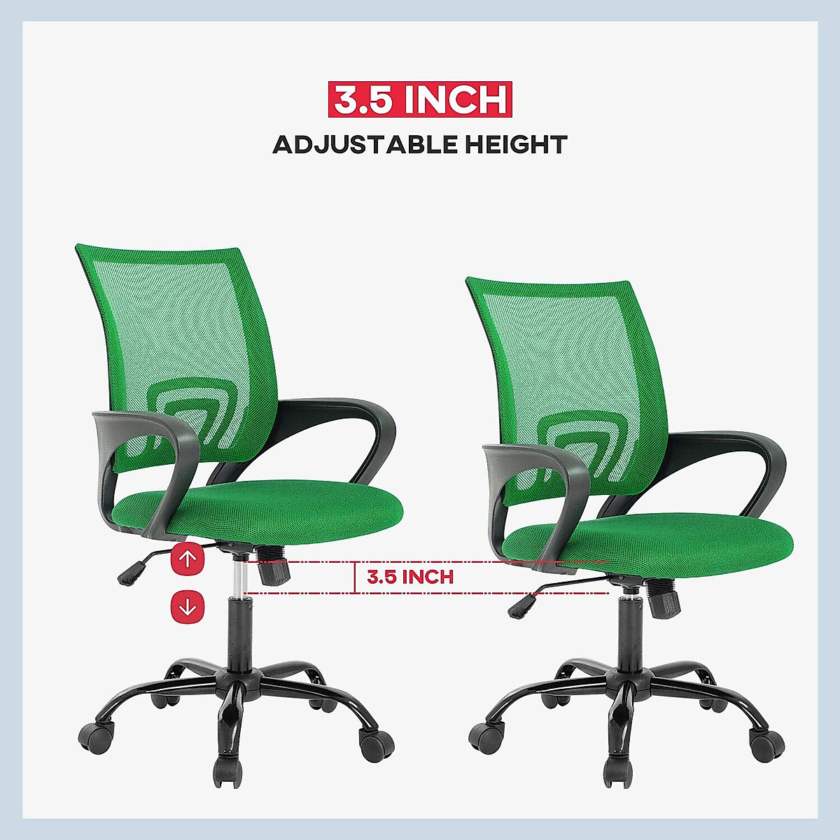 Home Office Chair Ergonomic Computer Chair,Mesh Desk Chair with Lumbar Support& Armrest, Adjustable Executive Office Chairs, Mid Back Task Chair Swivel Rolling Seat for Work, Green