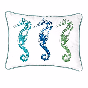 C&F Home Three Seahorses Blue Green Coastal Beach Cotton Printed Decorative Accent Throw Pillow for Couch and Sofa Decor Decoration 16 x 12 Green