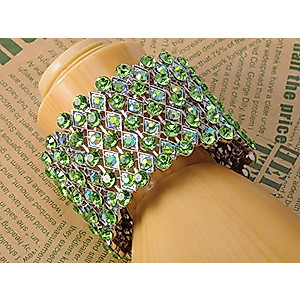 Alilang Silvery Tone Iridescent Peridot Green Colored Rhinestones Cuff Wrap Bracelet