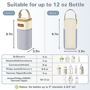 Mancro 2pack Insulated Baby Bottle Bags, Fits Baby Bottles up to 12 Oz Breastmilk Cooler Bag with Button Handle, Portable Baby Bottle Cooler Bag for Nursing Mom Daycare, Beige
