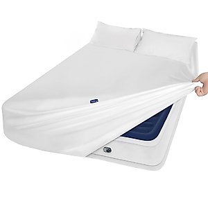 Extra Deep Pocket Air Mattress White Sheets Twin Size - 3Pcs Side Storage Pocket Fitted Sheet & Pillowcase Twin Deep Pocket Sheet Sets Easily Fits for Kids 16in to 24in Pillow Top Air Bed