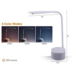 Bostitch LED Dimmable Desk Lamp with Bluetooth Speaker & USB Port, Energy Efficient, 5.5W, Natural Daylight, White (VLED1817WHITE-BOS)