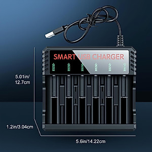 Tokeyla 6 Bay 18650 Battery Charger, Universal Wall Charger for 3.7v Lithium Rechargeable Batteries, 4.2V 1% Output, 6 Independent Charging Channels, Safety Protection, USB 10V Input