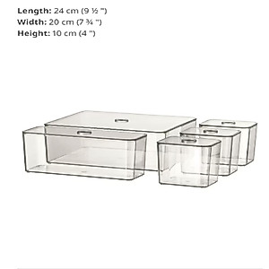 GODMORGAN Plastic Square Box with Lid (Clear, Standard) - Set of 5 to Organise Jewllery and make up and Accessories