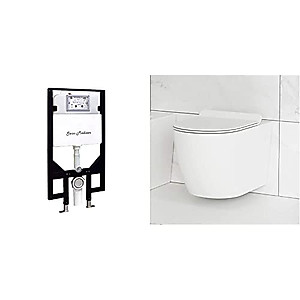 Swiss Madison Well Made Forever SM-WC424 Toilet Tank Carrier, For 2 x 4 Residential Studs, White & SM-WT449 St. Tropez Wall Hung Toilet, Glossy White