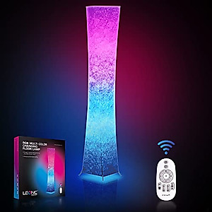 LEONC Design 65 inch Soft Light LED Floor Lamp,RGB Color Changing Fabric Shade Modern Floor Lamp for Livingroom Bedroom Warm Atmosphere Tyvek Dupont 10 x 10 x 65 inch