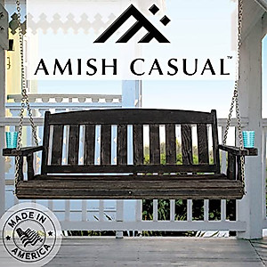 Amish Casual Heavy Duty 800 Lb Mission Treated Porch Swing with Hanging Chains and Cupholders (5 Foot, Semi-Solid Black Stain)