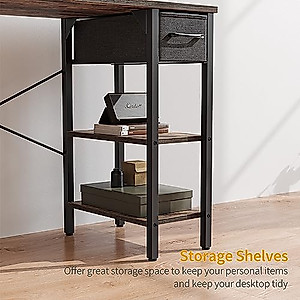 CubiCubi Computer Desk, 35 Inch Small Home Office Desk with Drawer Storage Shelves for Small Space, Writing Study Desk, Rustic Brown