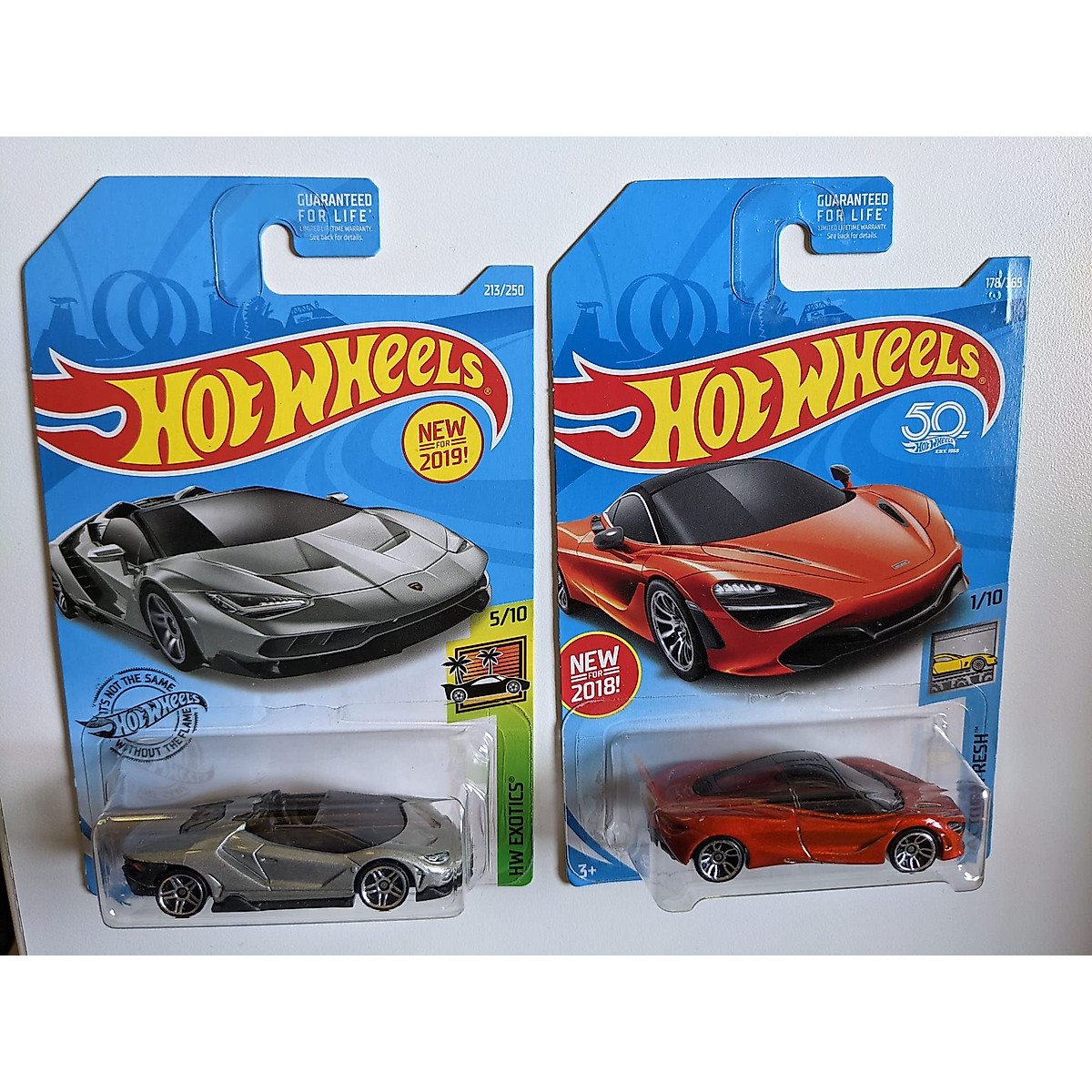 Hot Wheels HW Exotics Bundle 16 Lamborghini Centenario Roadster Silver and McLaren 720S Orange 2 Car Set