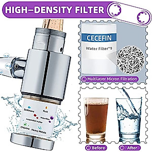 Splash Filter Faucet Aerator with Solid Brass Robotic Arm, 8pcs Replace Water Purifier, 1080° Rotating Tap Extender, 2 Water Outlet Modes, For Bathroom and Kitchen Sink, Washing and Gargling.