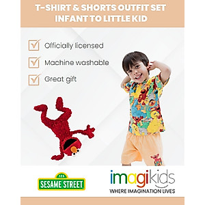 Sesame Street Elmo Cookie Monster Big Bird Little Boys T-Shirt and Shorts Outfit Set Multicolor/Orange 7-8