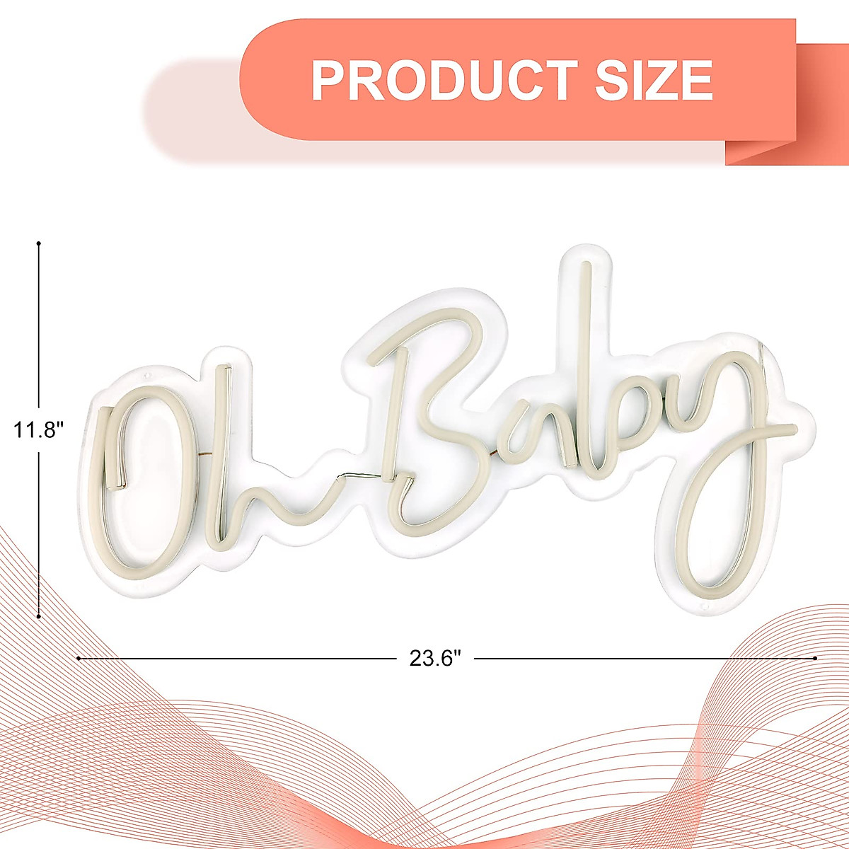 Oh Baby Neon Sign for Wall Decor,23.6x11.8 inch Dimmable Switch Warm White Art Signs Led Neon Light for Baby Shower Decorations, Engagement Party, Birthday Party, Bar, Wedding House, Kid's Room