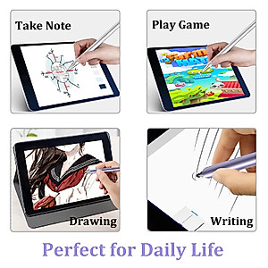 Stylus Pen for iPad, LUNTAK Stylus Pens for Apple/iPhone/Ipad pro/Mini/Air/Android/Microsoft/Surface All Capacitive Touch Screens Universal with 4 Replacement Tips (2 Pcs, Purple and Silver)