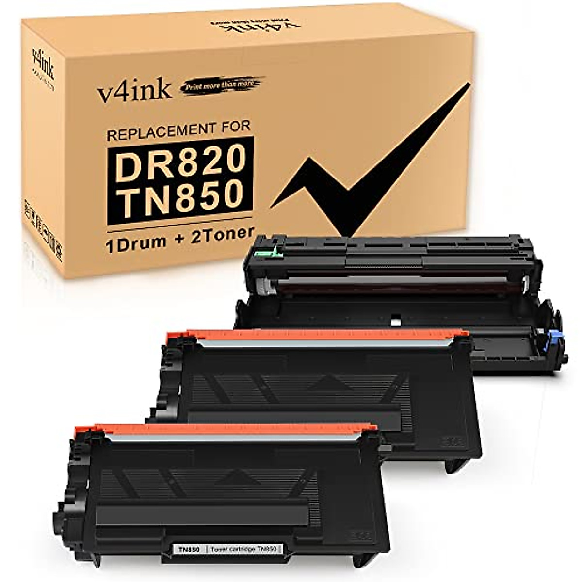 v4ink Compatible Toner Cartridge Replacement for Brother TN850 TN-850 DR820 DR-820 use with HL-L5200DW HL-L6200DW MFC-L5700DW MFC-L5800DW Printer (1 DR820 Drum Unit + 2 TN850 Toner Cartridges)