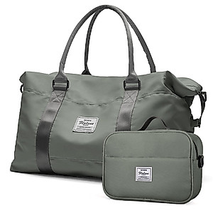 Travel Duffel Bags for Women,Weekender Overnight Bag with Wet Pocket & Toiletry Bag,Carry On Personal Item Bag,Travel Tote Gym Bag,Olive Green,Large
