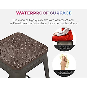 FDW 24 Inches Metal Bar Stools Set of 4 Counter Height Wood Seat Barstool Patio Stool Stackable Backless Stool Indoor Outdoor Metal Kitchen Stools Bar Chairs (Bronze)