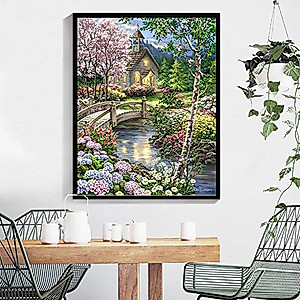 DIY Paint by Numbers Canvas Painting Kit for Kids & Adults, 16" x 20" Drawing Paintwork with 3 Paintbrushes Acrylic Paints - Village in The Night