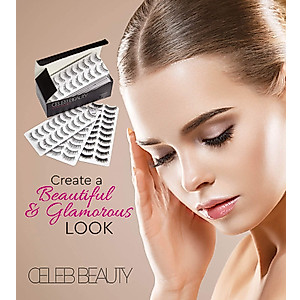 Celeb Beauty Eyelash Splashes 100 Pair Faux Lashes Variety Pack – Reusable Fake Eyelashes in 10 Styles – Hypoallergenic Strip False Lashes Set with Soft Natural, Fluttery Wispies, & Dramatic Falsies