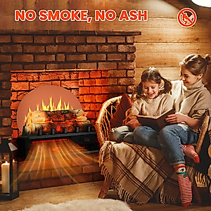 Rintuf Electric Fireplace Logs Set, 1500W Fireplace Insert Log Heater, Overheat Protection, Remote Control, Timer, 5 Flame Brightness/Speed & 4 Flame Sound, 20" Black Fireplace for Living Room Bedroom