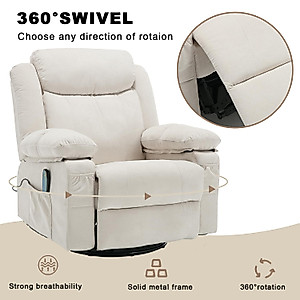 REFFICER Massage Recliner Chairs with Heat, Leather Reclining Chair with Cup Holders, Manual Oversized Rocker Recliner Single Sofa Couch, Overstuffed Theater Seating Recliner for Home Living