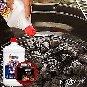 Kingsford Charcoal Lighter Fluid 64Oz with 3Pack NikCatcher Heavy Duty BBQ Grill Mats for Outdoor Grill - Non Stick, Reusable, and Easy to Clean