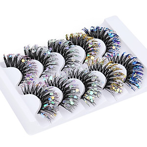 Glitter Lashes Colored False Eyelashes Wispy Lashes 5 Pairs Dramatic Lashes Cat Eye Festival Lashes Pack 5 Style by Zegaine