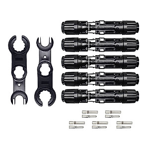 Trisinger Solar Panel Cable Connector, IP68 Waterproof, 1500V 70A Tinned Copper Pins, 5 Pairs with 2 Spanners(for 8awg)