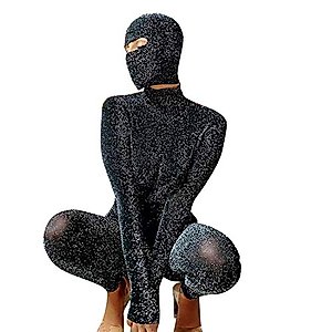 GUXMO Womens Sexy See Through Clubwear Jumpsuit Sparkly Backless Bodycon Long Sleeve Jumpsuits Party Night Outfits