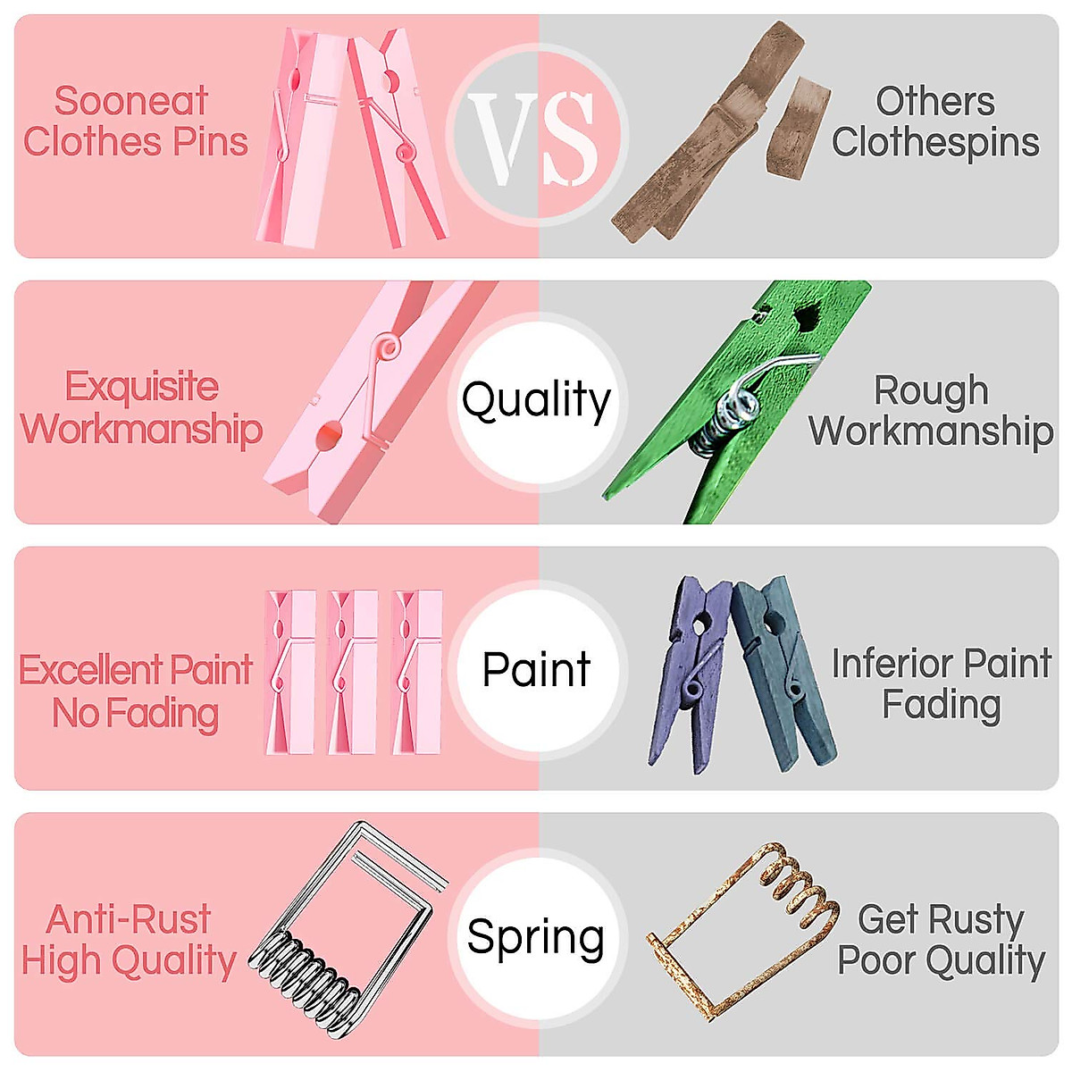 Clothes Pins Mini Clothespins Pink - 100 PCS Wooden Small Clothespins for Pictures with Jute Twine Tiny Photo Paper Clip, Ideal for Baby Shower, Crafts, Chip Clips, Home Office Decoration