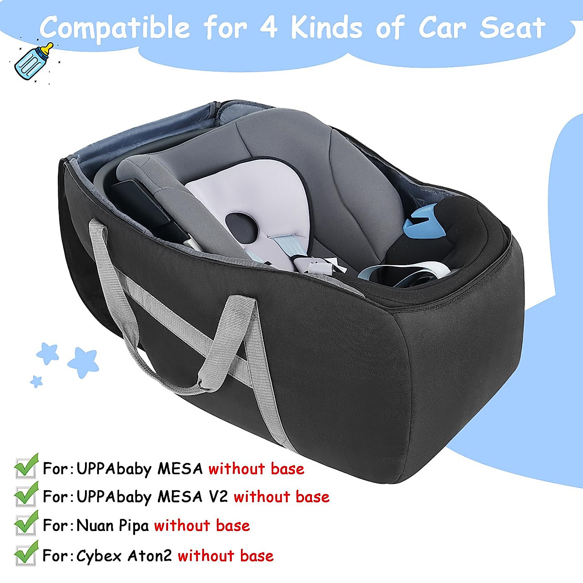 YOREPEK Car Seat Travel Bag Compatible with UPPAbaby MESA without Base, Cybex Aton 2 without Base, Car Seat Travel Bag Backpack, Universal Car Seat Bags for Air Travel Fits Convertible,Booster