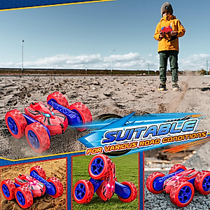 Excitobo Remote Control Car,RC Cars for 4 5 6 7 8 9 10 11 12 Year Old Boy Double Sided 360°Flip 4WD Rechargeable Drift RC Race Car Boys Toys Birthday Gifts Easter Basket Stuffers for Kids Age 4-12