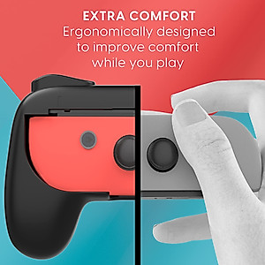 TALK WORKS Nintendo Switch + Switch OLED Joy-Con Controller Grips 4-Pack - Secure Joy-Con Grip, Extended Trigger Buttons, Ergonomic Design for Comfort Hold, Secure Fit for Joy-Con Controllers - Black