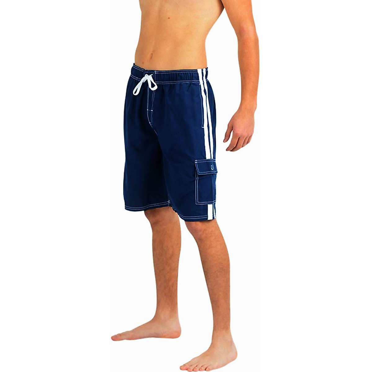 NORTY Men's Swimsuit Trunks - Swim Shorts for Beach, Boat, and Watersports - Drawstring Waist and Cargo Pockets - Navy, Large