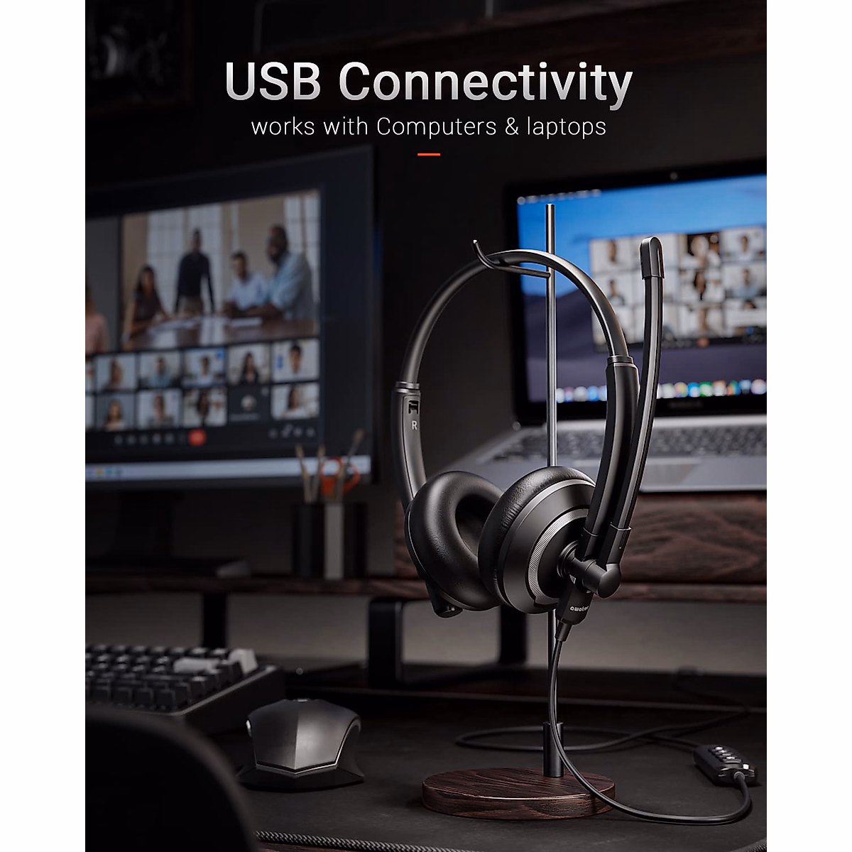 awatrue EH05-U Wired USB Headset with Noise Cancelling Microphone for PC Laptop - Headphones with In-Line Control, Lightweight, Enhanced Sound & MIC Mute