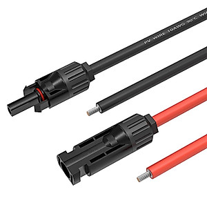 Kohree 20 Feet Solar Panel Extension Cable: 10AWG with Female and Male Connectors,6mm Solar Panel Wires with Extra Free Connectors Extension Adaptor Kit Tool for RV Solar Panel(20FT Red + 20FT Black)