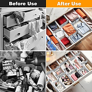 HsmQuvrent 5Pack Adjustable Drawer Dividers with Inserts 4" high Drawer Organizer for Clothes, Expandable Dresser Separators in Bedroom Bathroom Kitchen Fridge Office and Storage(11-17")