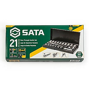 SATA 21-Piece Pass-Thru® Socket Set, 3/8-Inch Drive Metric/SAE Sizes, with a Professional Pass-Thru Design and a Black Storage Case - ST09134SJ