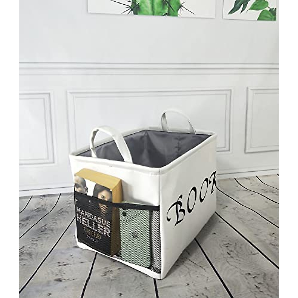 HIYAGON Rectangular Storage Basket,Canvas Toys Storage Bin Organizer,Large Kids Storage Box Nursery Hamper for Children,Books,Boys and Girls,Gift Basket(Books)