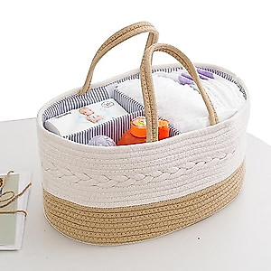 Baby Storage Basket, Durable Infant Diaper Organizer with Cotton Woven Rope, Nursery Storage Basket with Changeable Compartments & Holder, Multifunctional Baby Storage Bag for Home & Traveling