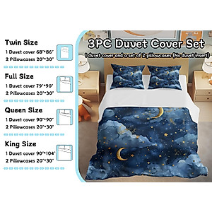 Lokaluo Moon Duvet Cover Queen Size 3D Printed Moon Stars Duvet Cover Set Clouds Space Galaxy Bedding Set Bedroom Decor 3 Pcs Comforter Cover with 2 Pillowcases