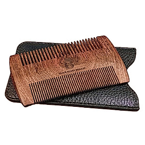 Black Beard Brigade by Yulaw Naturals Premium Sandalwood Comb with Case - Dual Action Fine & Coarse Teeth - Perfect for use with Balms and Oils - Pocket Comb for Beard & Mustache