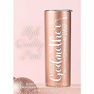 Onebttl Godmother Gifts, Mothers Day Gifts for Godmother, 20 oz Skinny Stainless Steel Tumbler Travel Mug for Best Friend, Aunt, Sister, Best Godmother Ever Rose Gold