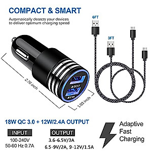 Type C Charger Fast Charger for Samsung Galaxy S23 S22 S21 S20 A53 A13 A12 A32 A52 A51,LG Stylo 6 5,Moto G Pure/G Power/G Stylus/G Play,Quick Charge 3.0 Car Charger Wall Adapter +3FT 6FT USB C Cable