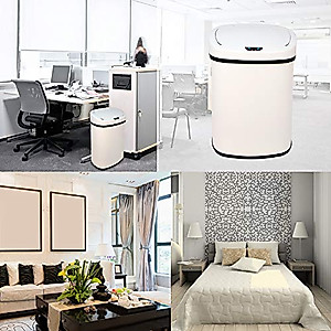 BHP Automatic Garbage can, Touch Free Stainless Steel Trash Can, No Touch Kitchen Waste Bin,High-Capacity Bathroom Trash Can with Lid for Home Bedroom Office, Powered by Battery, White