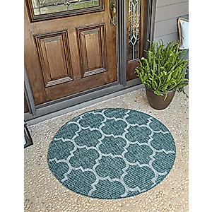 Unique Loom Outdoor Trellis Collection Area Rug - Trellis (Round 10' 8" x 10' 8", Teal/ Gray)