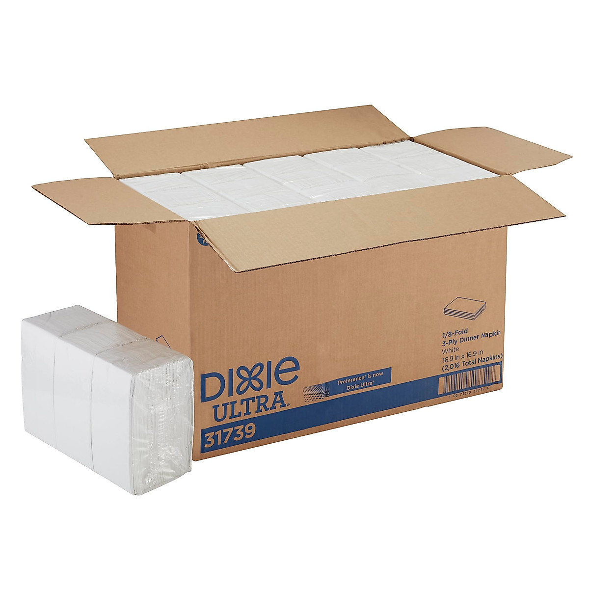 Dixie Ultra 1/8-Fold 3-Ply Paper Dinner Napkins (Previously Preference) by GP PRO (Georgia Pacific), White, 31739, 112 Napkins Per Pack, 18 Packs Per Case