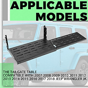 KUAFU Rear Foldable Door Tailgate Table Compatible with 2007-2018 Jeep Wrangler JK Luggage Storage Rack Cargo Carrier Shelf Black Steel Support up to 75lbs