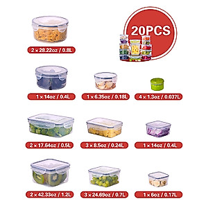 Large Plastic Food Storage Container with lid, CASA LINGO Meal Prep Airtight Containers for Kitchen and Fridge, Set of 20 Pieces Plastic Food Containers (Black)